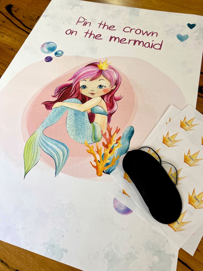 Pin the Crown on the Mermaid Party Game: Kids Birthday Celebration - Etsy