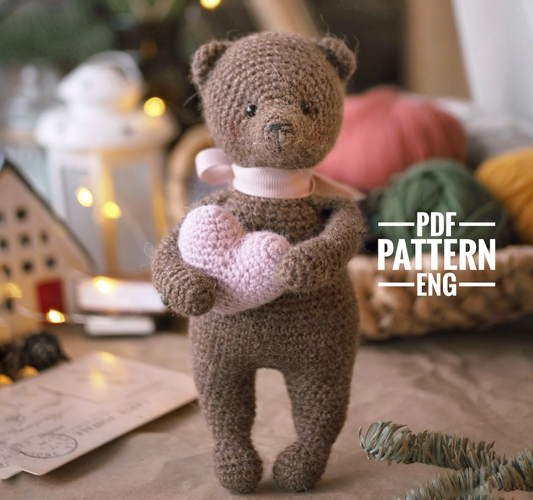 Teddy Bear Crochet Pattern, Bear With Heart Amigurumi, St. Valentine ...