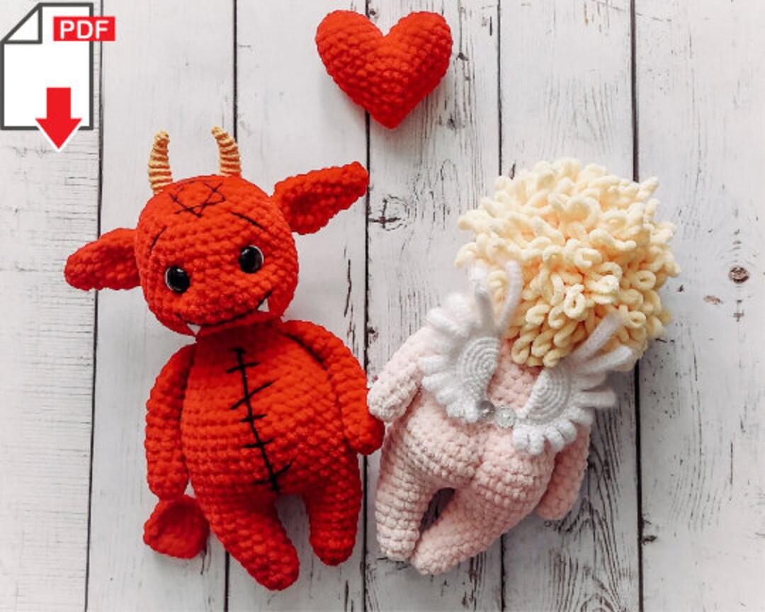 Set of Patterns, Crochet Angel and Demon, Valentine's Day Decor ...