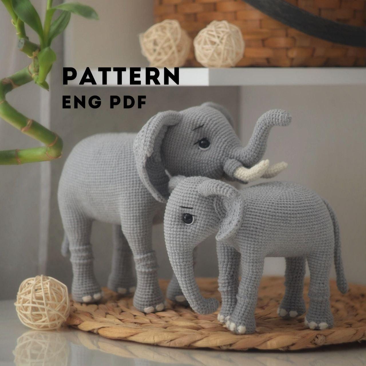 Crochet Elephant Pattern: Amigurumi Mom and Baby DIY Toy (PDF Download ...