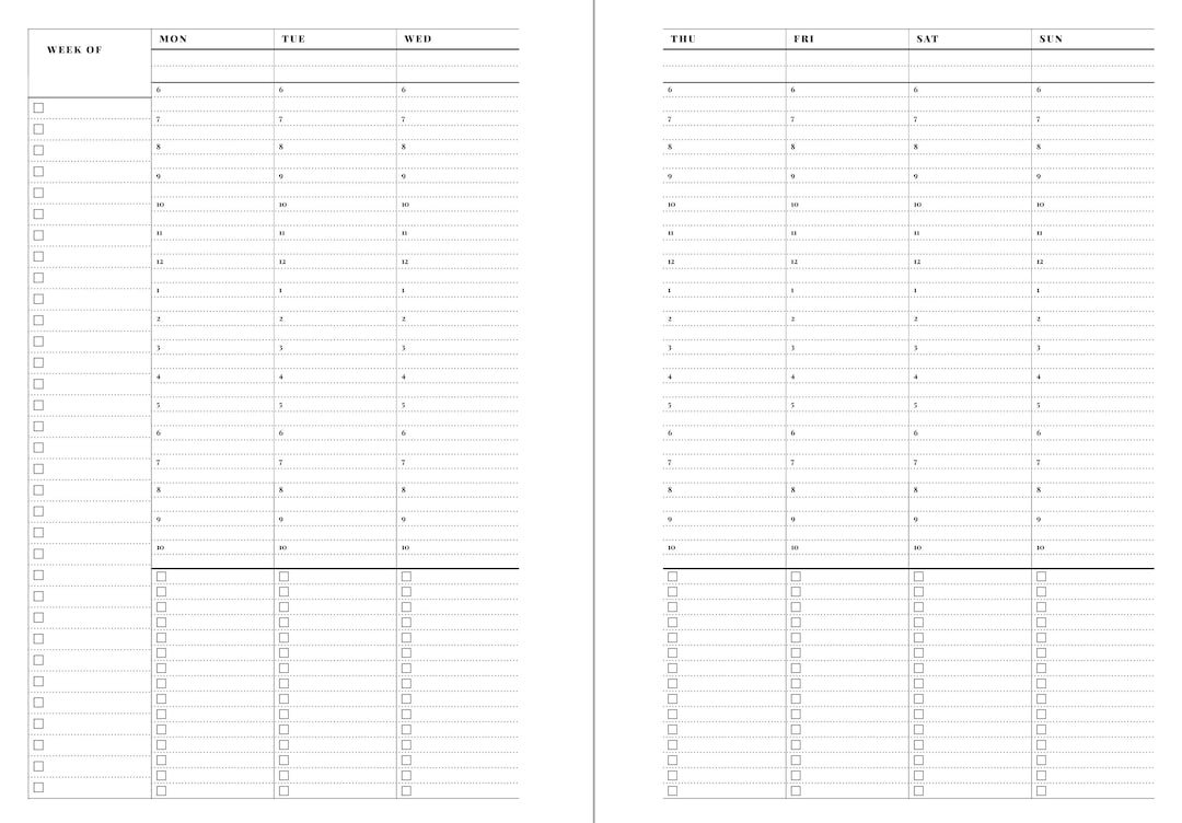 PRINTABLE Minimalist A5 Weekly Vertical Hourly Planner With Task ...