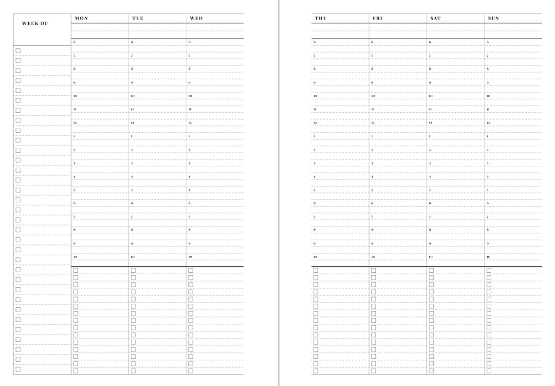 PRINTABLE Minimalist A5 Weekly Vertical Hourly Planner With Task ...