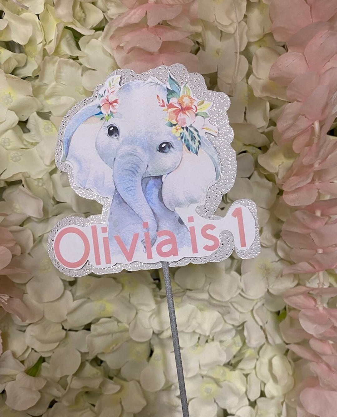 1st Birthday Cake Topper Elephant Cake Topper Flower Crown Elephant ...