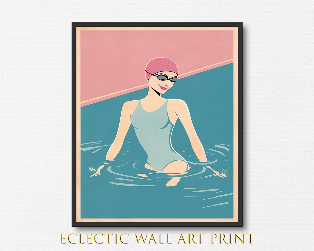 Vintage Style Swimming Pool Art, Retro Swim Print, Summer Poster, Beach ...