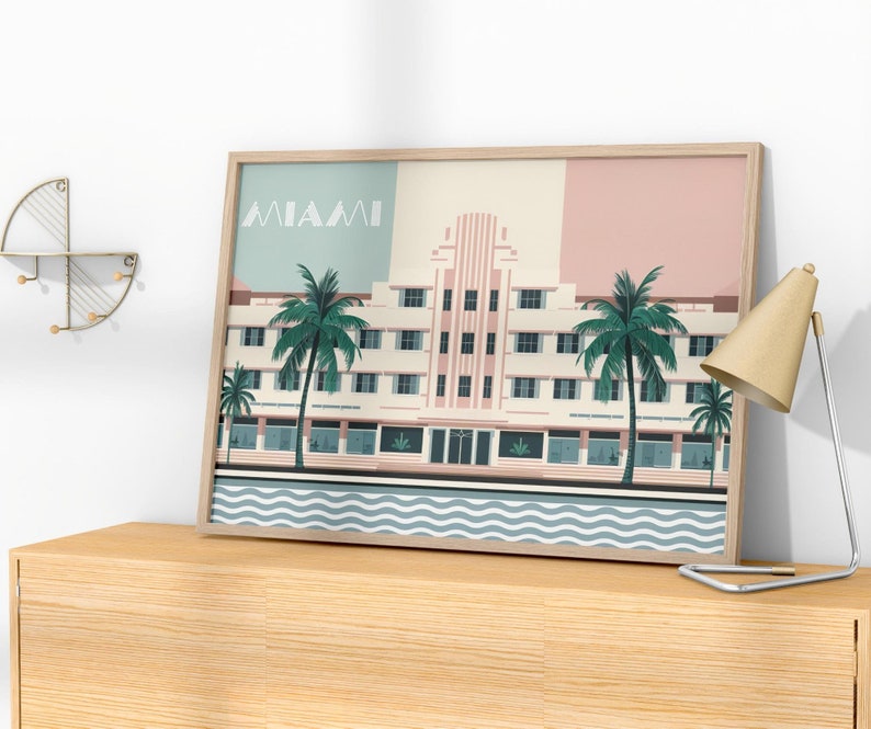 Miami Art Deco Travel Poster: Vintage Florida Art Print (digital ...