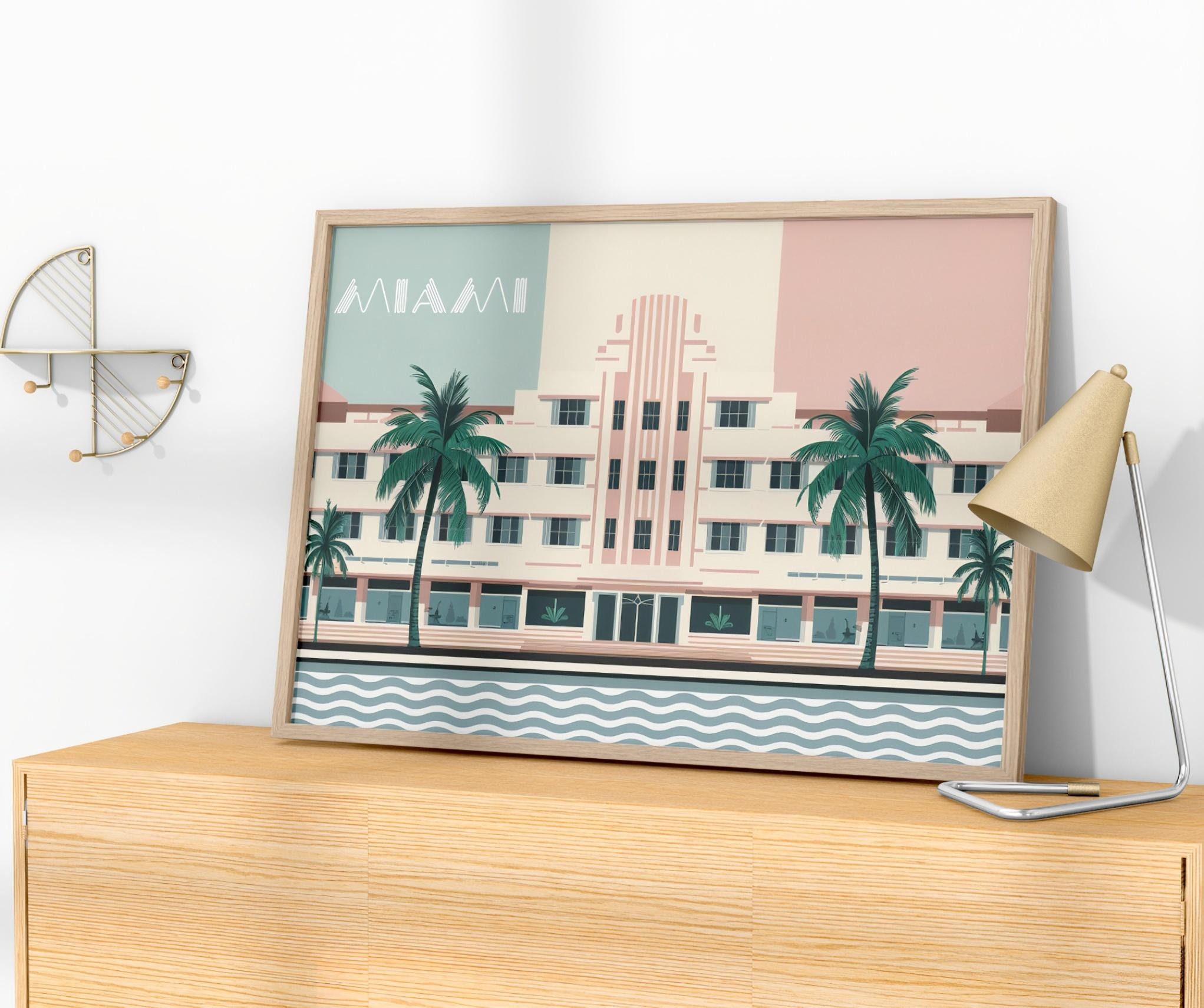 Miami Art Deco Travel Poster: Vintage Florida Art Print (digital ...