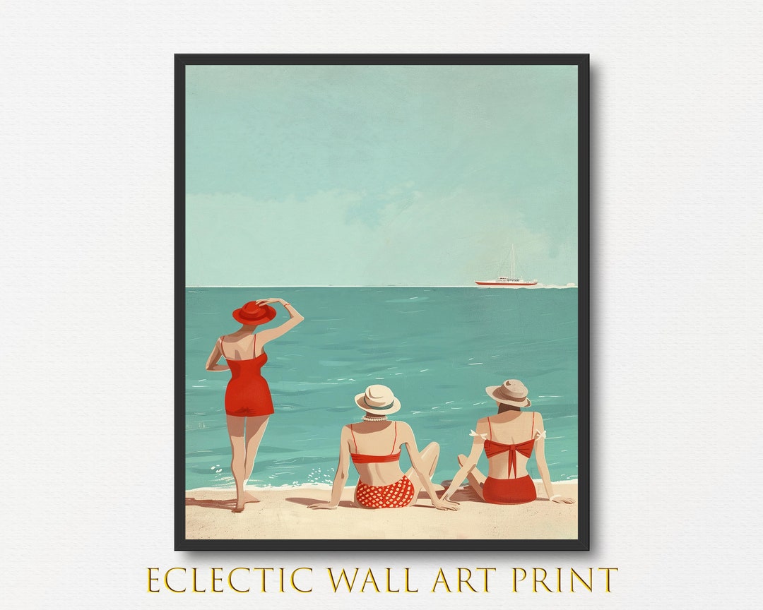 Vintage Beach Scene Poster: Retro Coastal Wall Art (digital Download ...