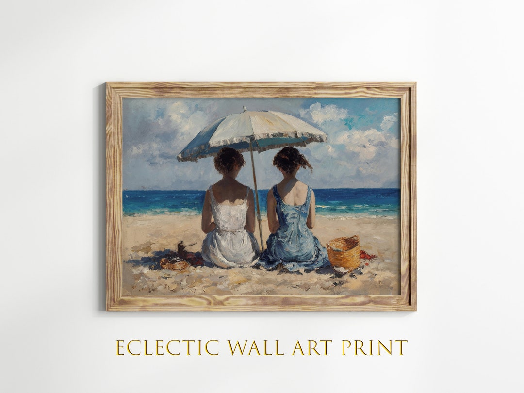 Beach Painting Wall Art, Coastal Seaside Decor, Vintage Style Ocean ...