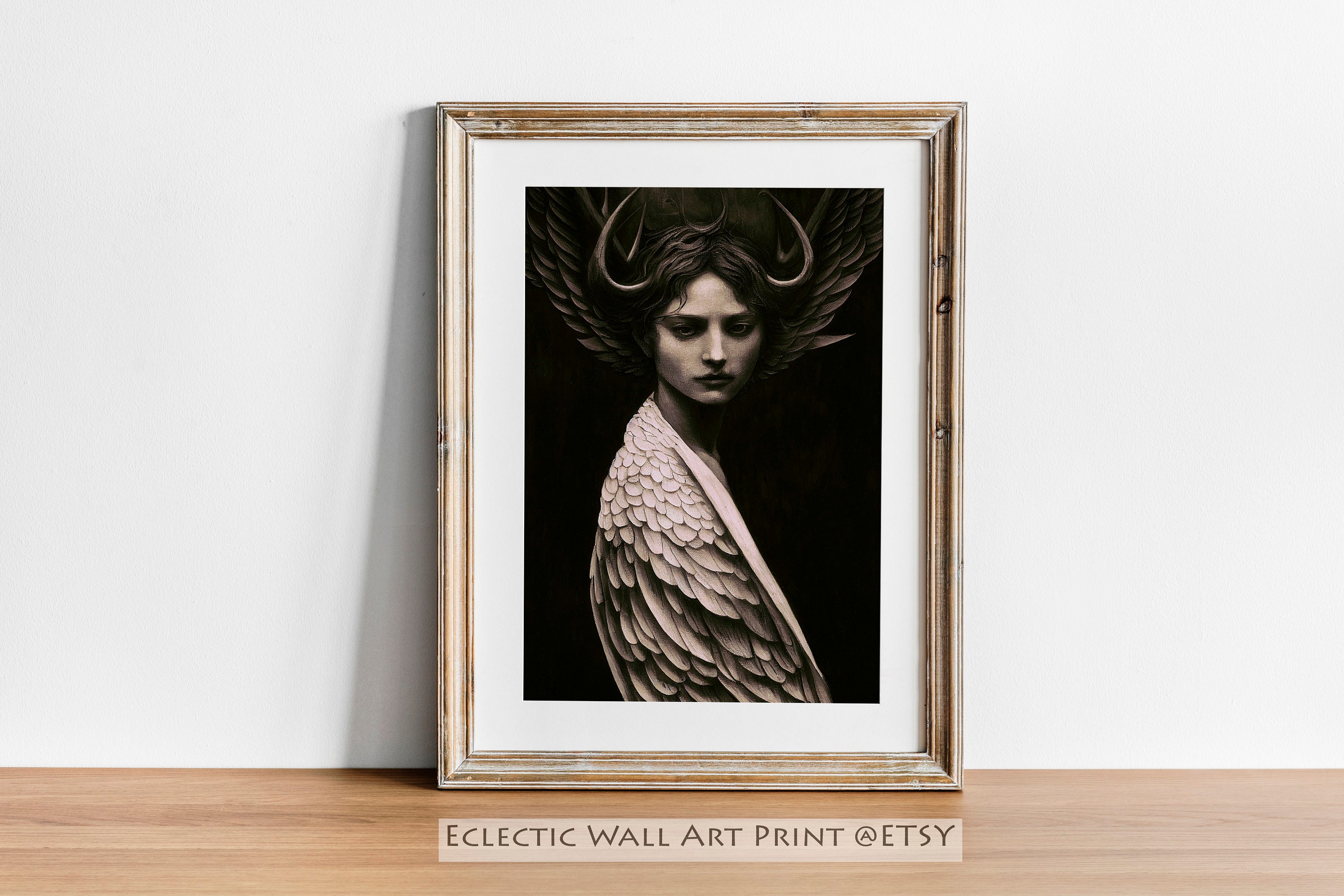 Fallen Angel Portrait, Dark Academia Decor, Dark Oil Painting, Moody ...