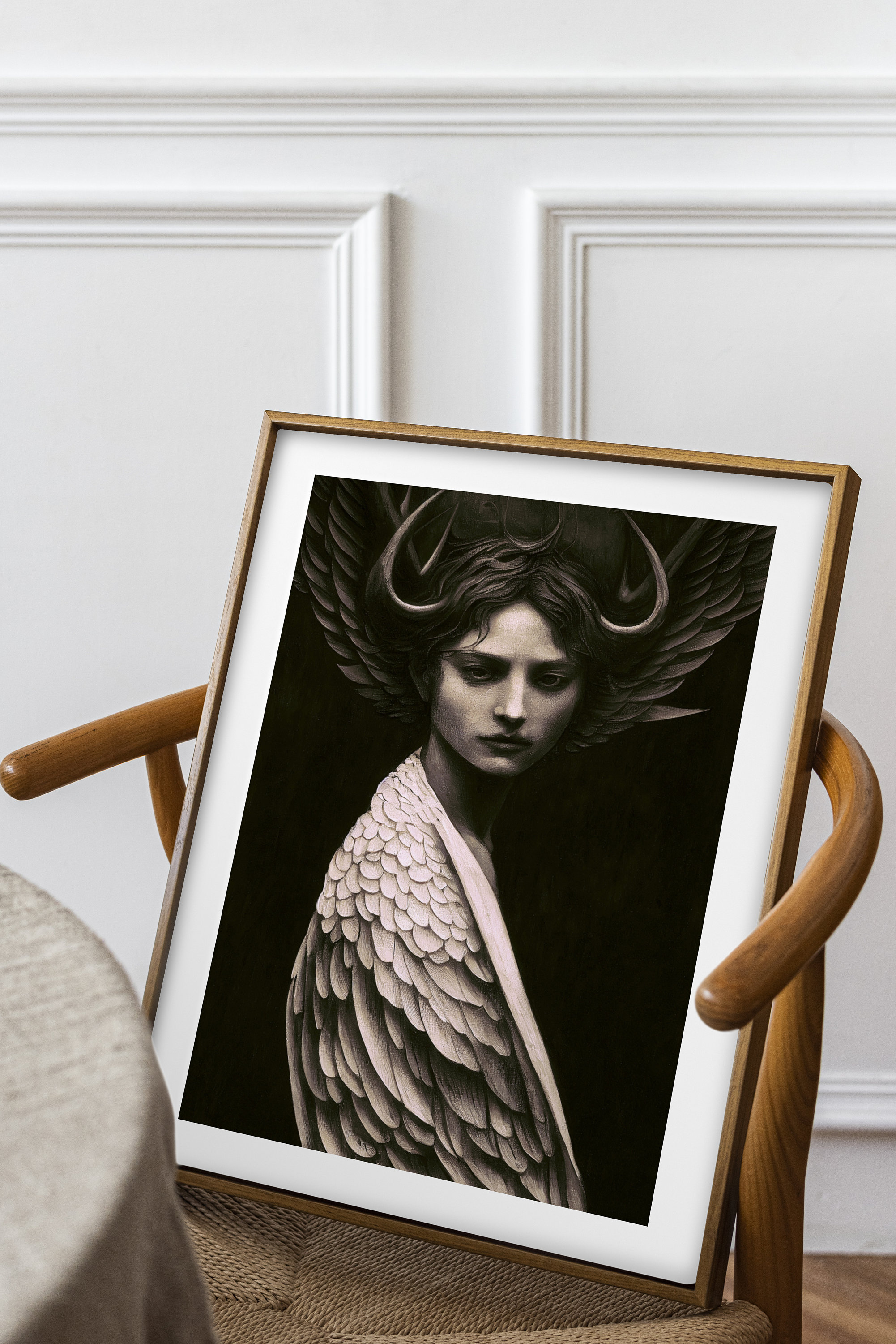 Fallen Angel Portrait, Dark Academia Decor, Dark Oil Painting, Moody ...