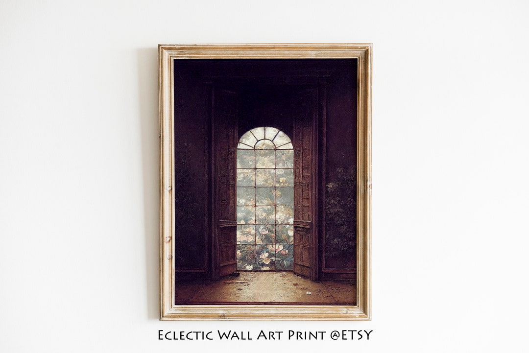 Victorian Old Window, Dark Academia Decor, Dark Oil Painting, Moody ...