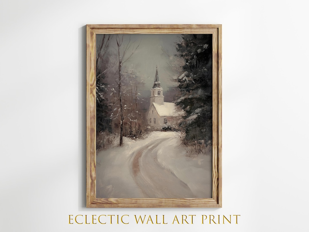 Winter Church Painting, Snowy Church Wall Art, Scenic Winter Landscape ...