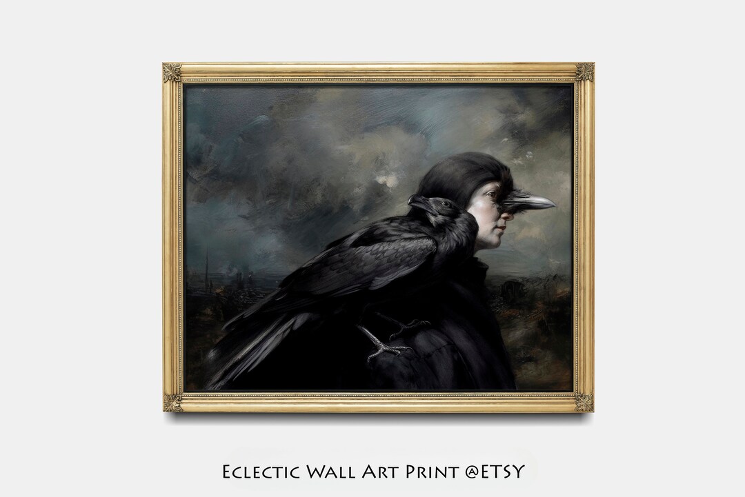 Raven Druid, Dark Academia Decor, Vintage Halloween Decor, Goth Decor ...