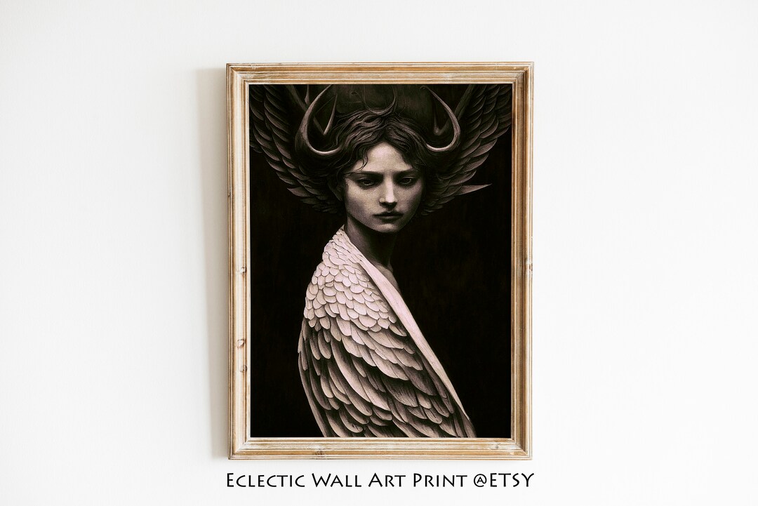 Fallen Angel Portrait, Dark Academia Decor, Dark Oil Painting, Moody ...