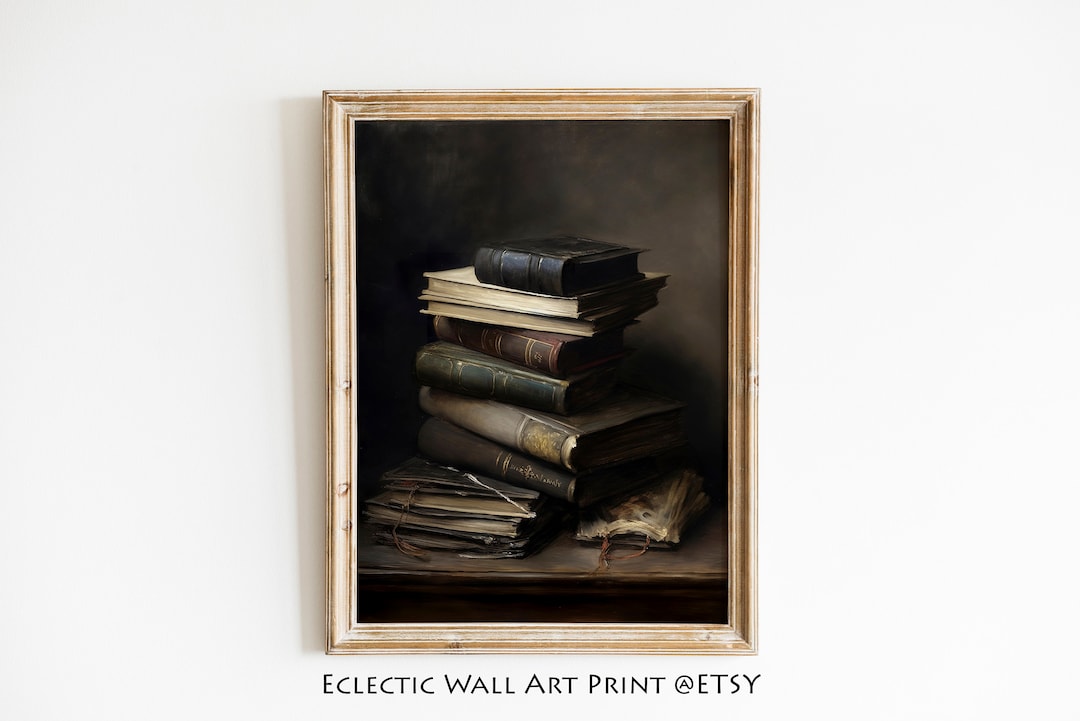 Antique Book Painting Print, Vintage Book Printable Digital Art ...
