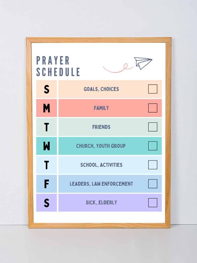 Digital Download Child Weekly Prayer Schedule Printable 8x10 Editable ...