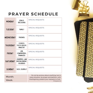 Digital Download Weekly Prayer Schedule Printable 8x10 Editable Prayer ...