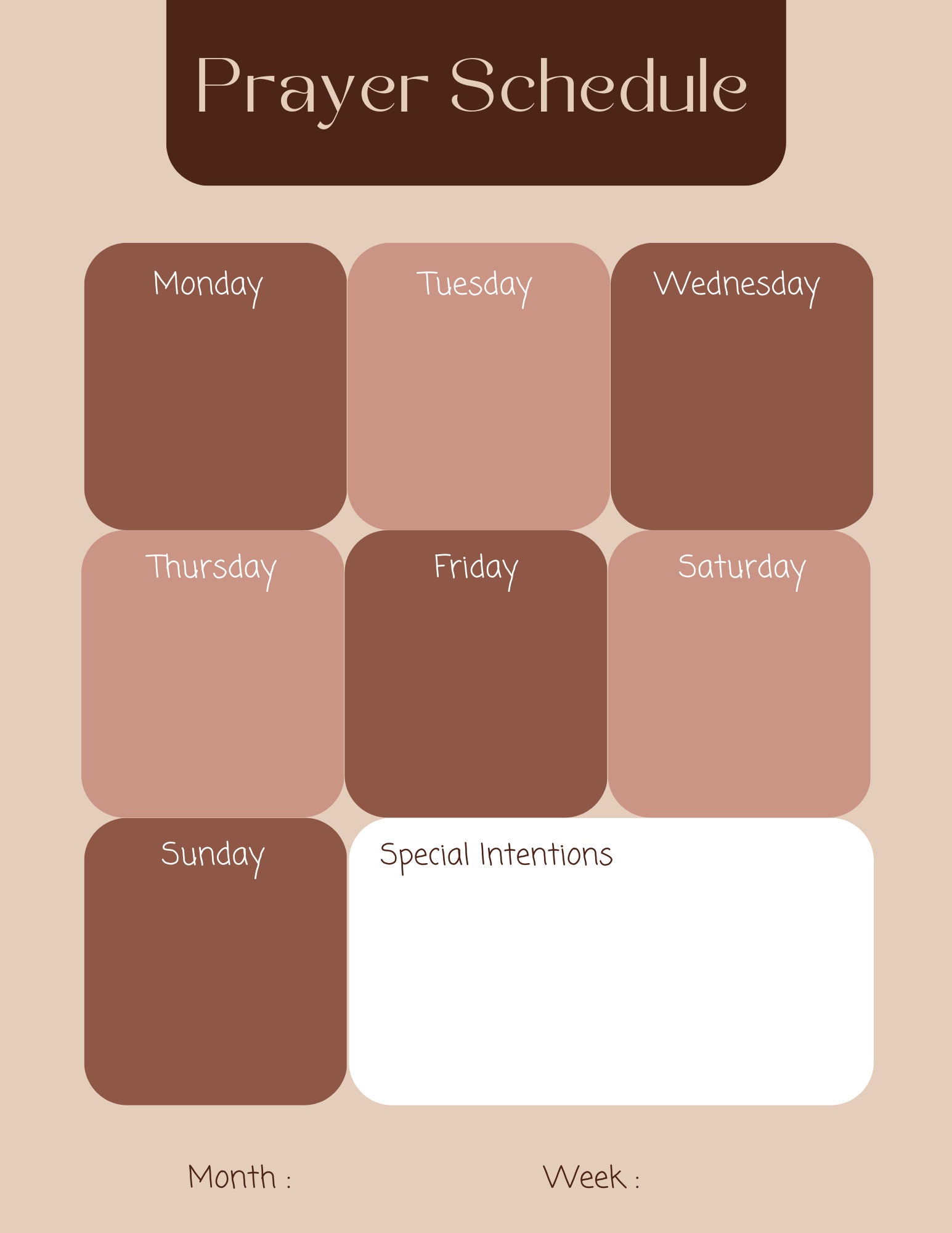 Digital Download Weekly Prayer Schedule Printable 8x10 Editable Prayer ...