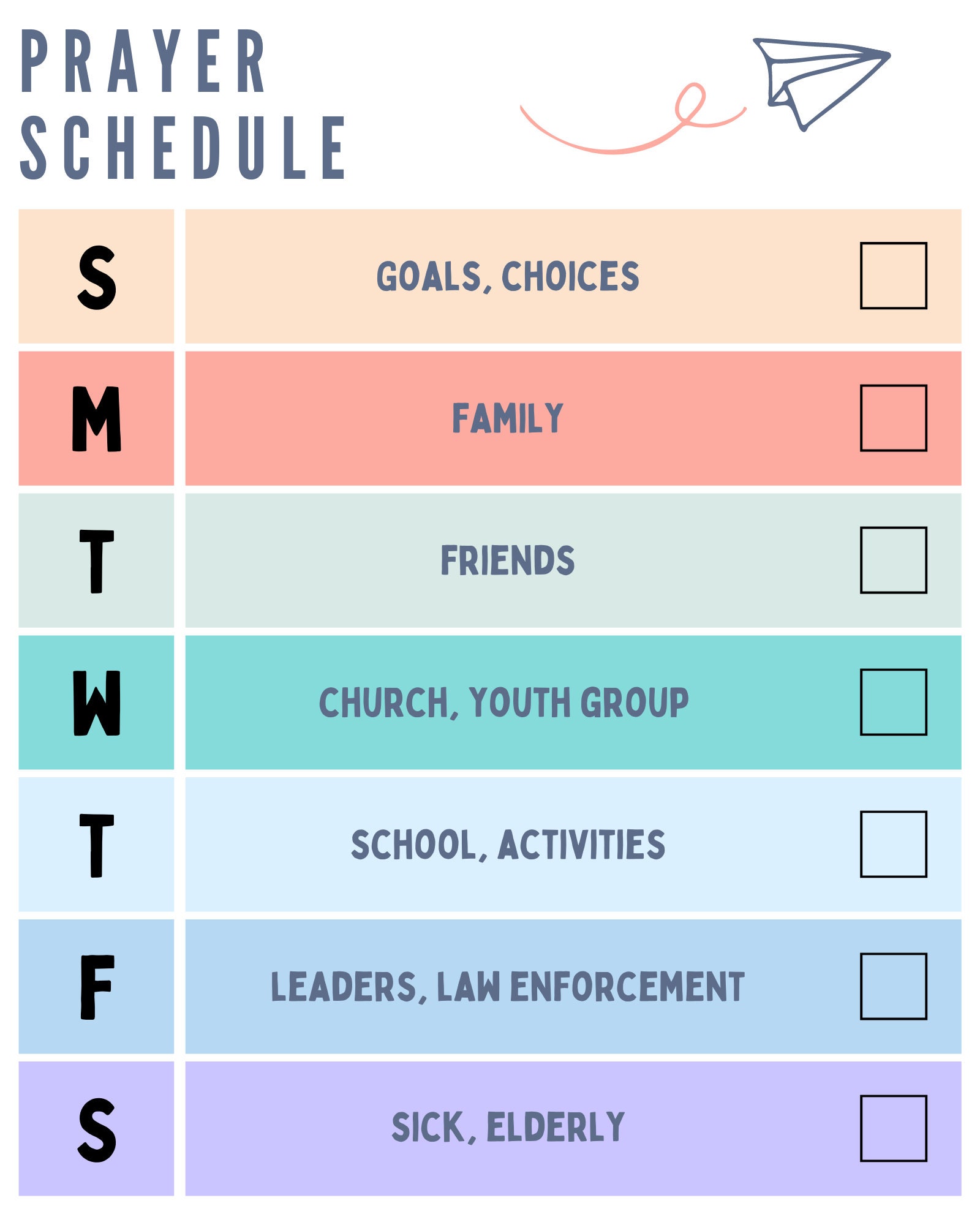 Digital Download Child Weekly Prayer Schedule Printable 8x10 Editable ...