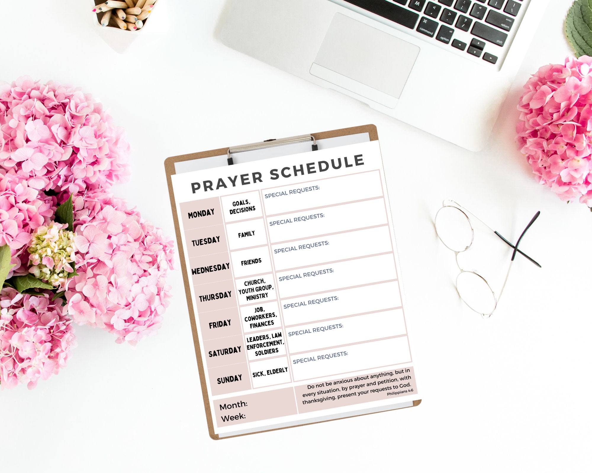 Digital Download Weekly Prayer Schedule Printable 8x10 Editable Prayer ...