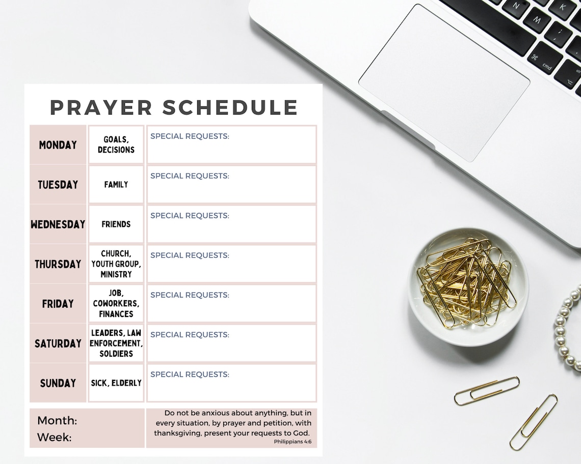 Digital Download Weekly Prayer Schedule Printable 8x10 Editable Prayer ...