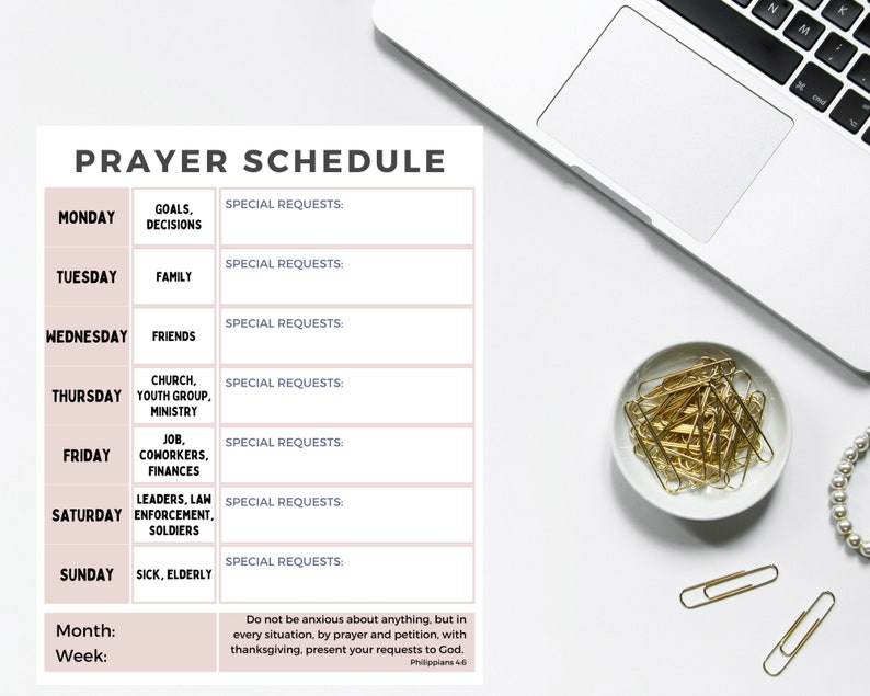 Digital Download Weekly Prayer Schedule Printable 8x10 Editable Prayer ...