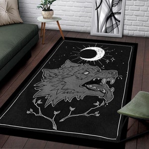 Wolf Rug, Dark Carpet, Moon Rug, Colorful Rug, Home Decor, Carpet, Rugs ...