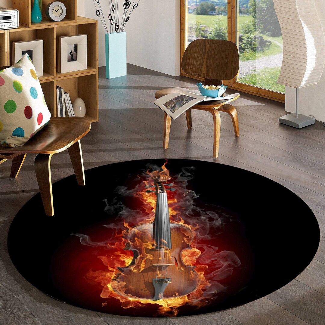 Burning Guitar Rug, Guitar Round Rug, Round Rug, Music Rug, Carpet ...