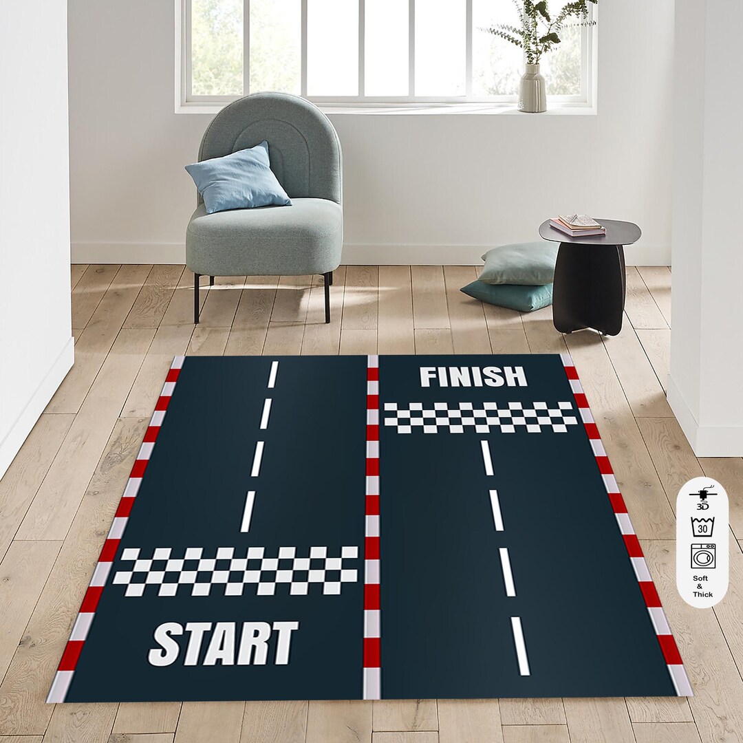 Racetrack Rug, Racing Car Rug, Race Track, Race Track Rug, Start Line ...