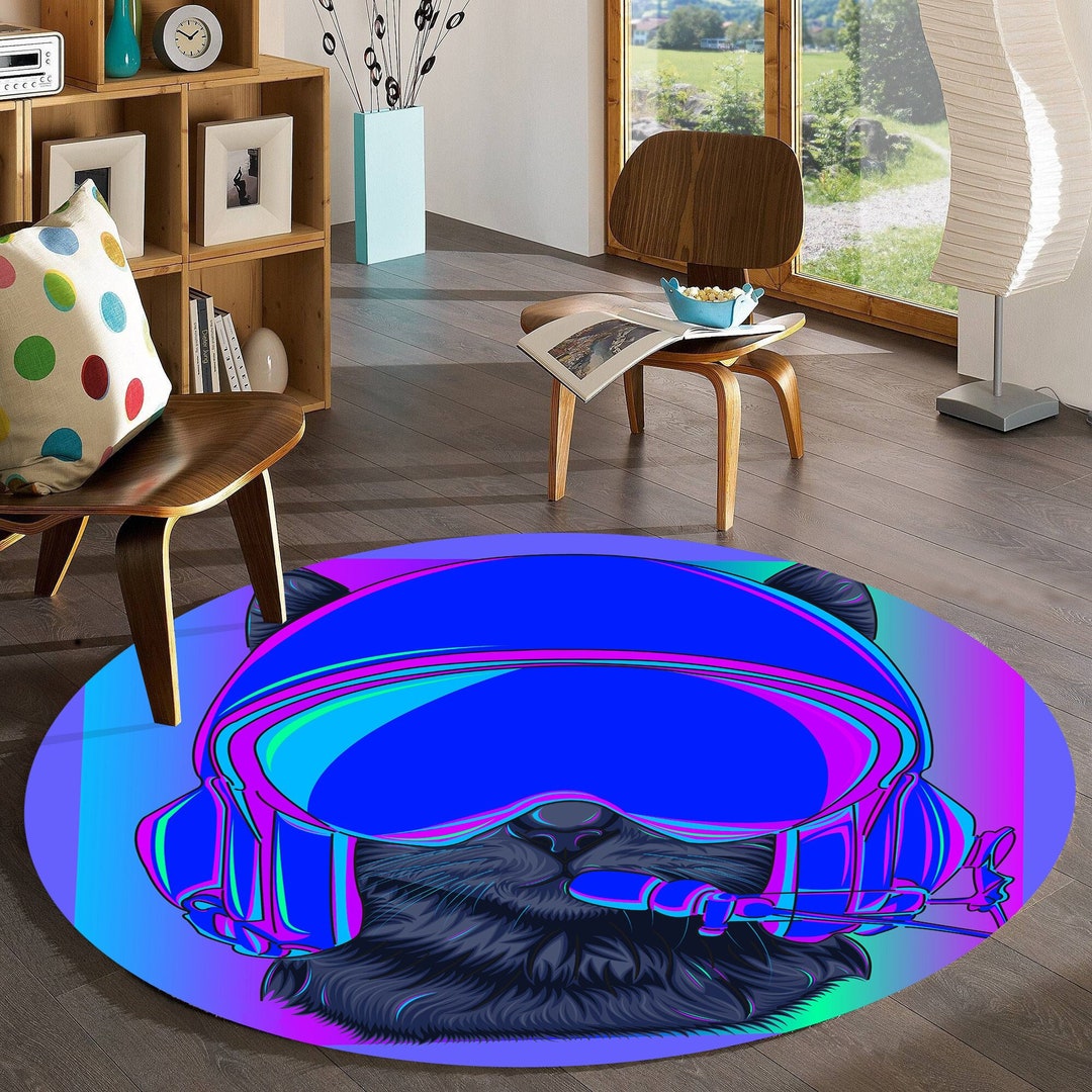 Retro Cat Round Rug: Music Room Decor, Pet Lover Gift - Etsy