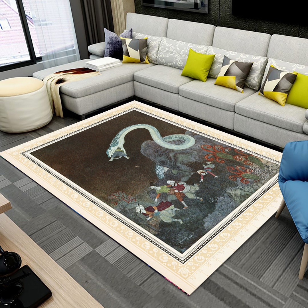 Giant Snake Depiction Rug: Colorful Fantasy Home Decor, Modern Carpet ...