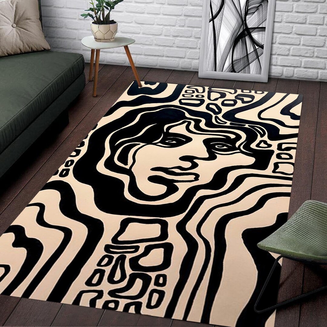 Black-white Decor Women Rug, Aesthetic Rug, Decorative Modern Carpet ...