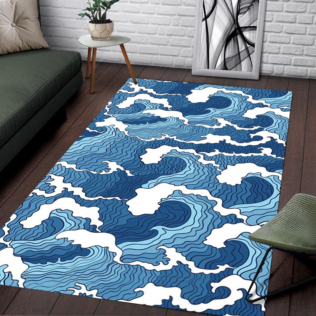 Aesthetic Rug, Wave Rug, Blue Carpet, Colorful Rug, Home Decor, Carpet ...