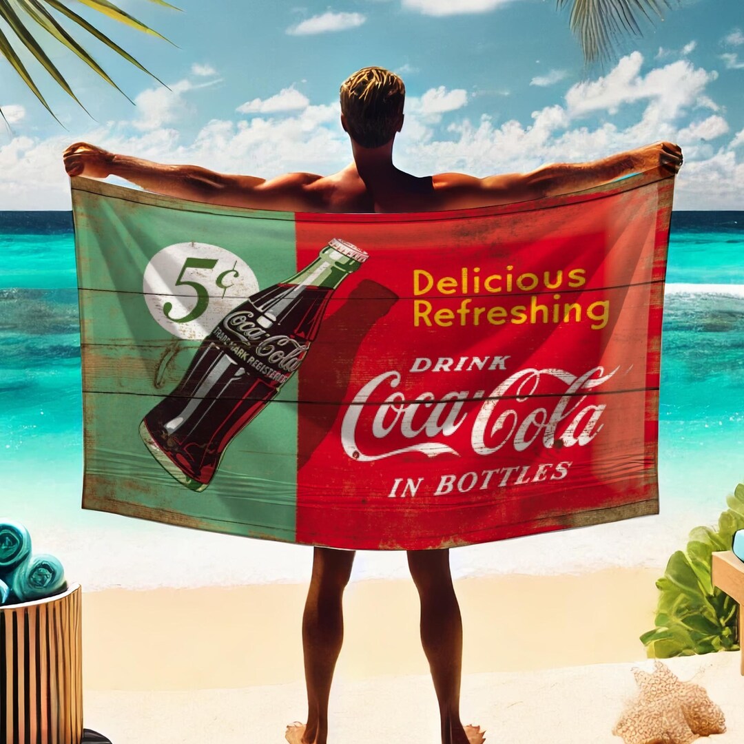 Coca Cola Beach Towel Set: Personalized Initial Name, Vacation Gift - Etsy
