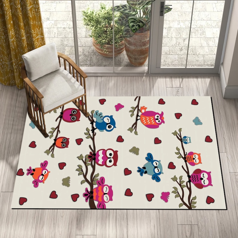 Cute Owls Rug Animal Rug Wild Animal Rug Colorful Rug Home - Etsy
