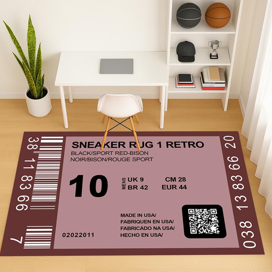 Sneakerhead Rug: Retro Sneaker Box Design, Sport Room Decor, Shoe Label ...