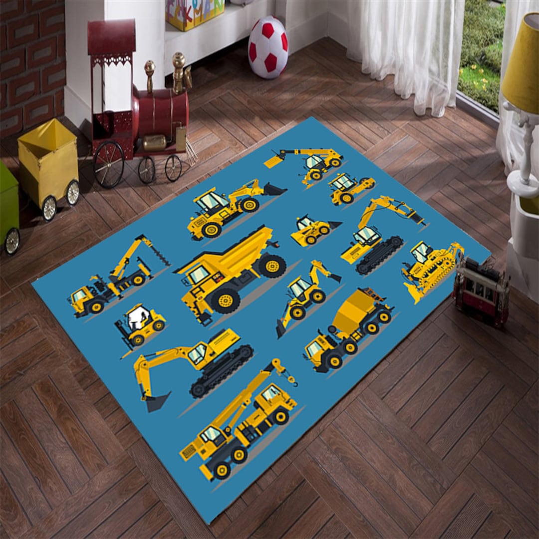 Construction Vehicle Rug, Construction Rug, Rugs for Kids Room, Gift ...