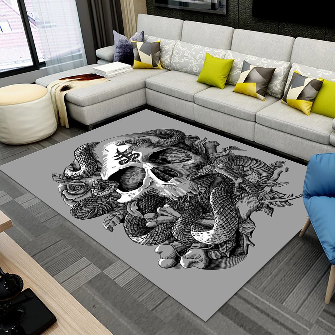 Skull and Snake Rug, Skull Rug, Snake Rug, Colorful Rug, Home Decor ...