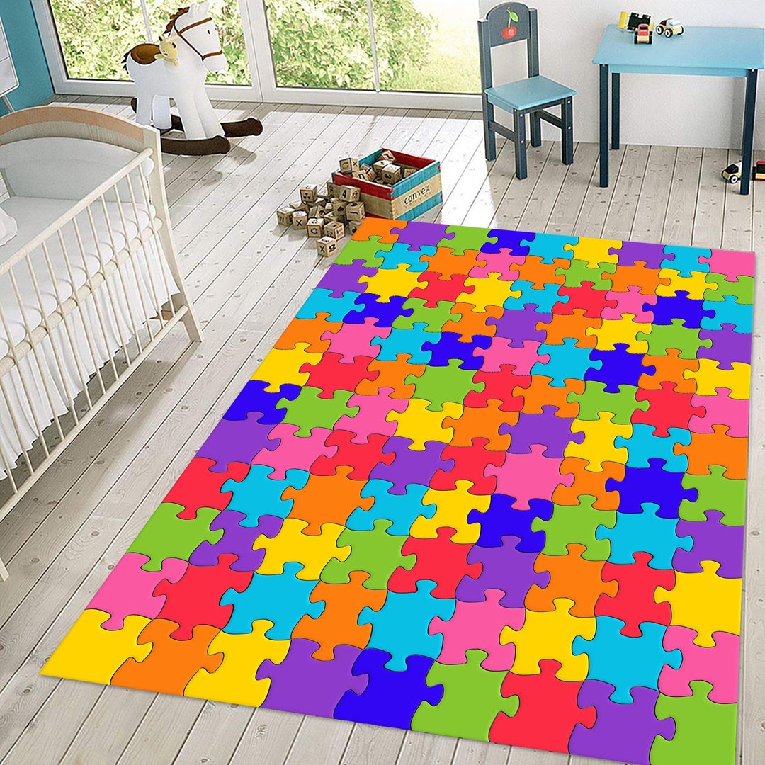 Puzzle Rug,rainbow Carpet,puzzle Pattern,kids Rug,kids Rug for Playroom ...