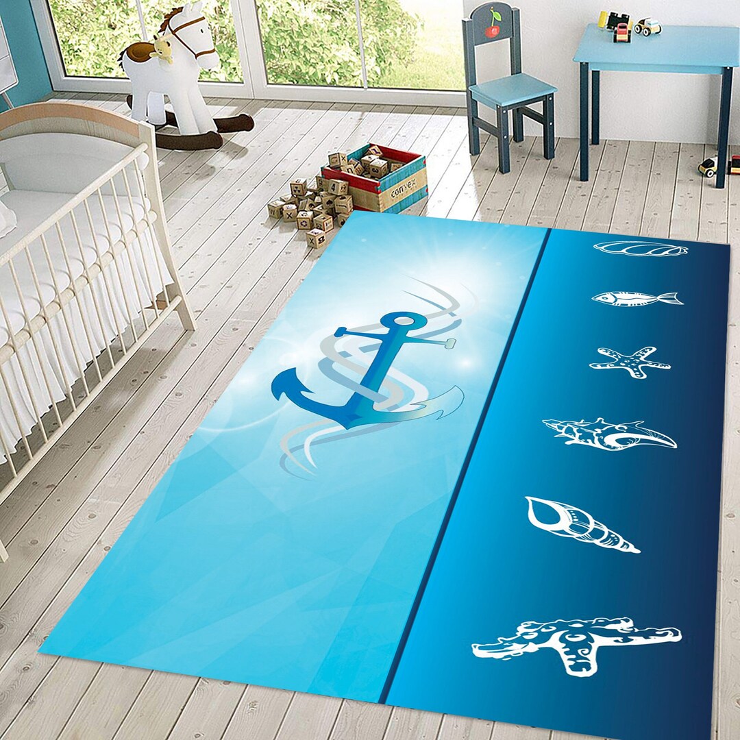 Sea Rug, Sea Anchor Rug, Blue Rug, Fish Rug, Kids Rug, Kids Rug for ...