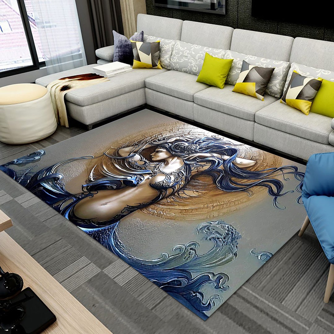 Relief Woman Rug, Blue Beauty Rug, Colorful Rug, Home Decor, Carpet ...