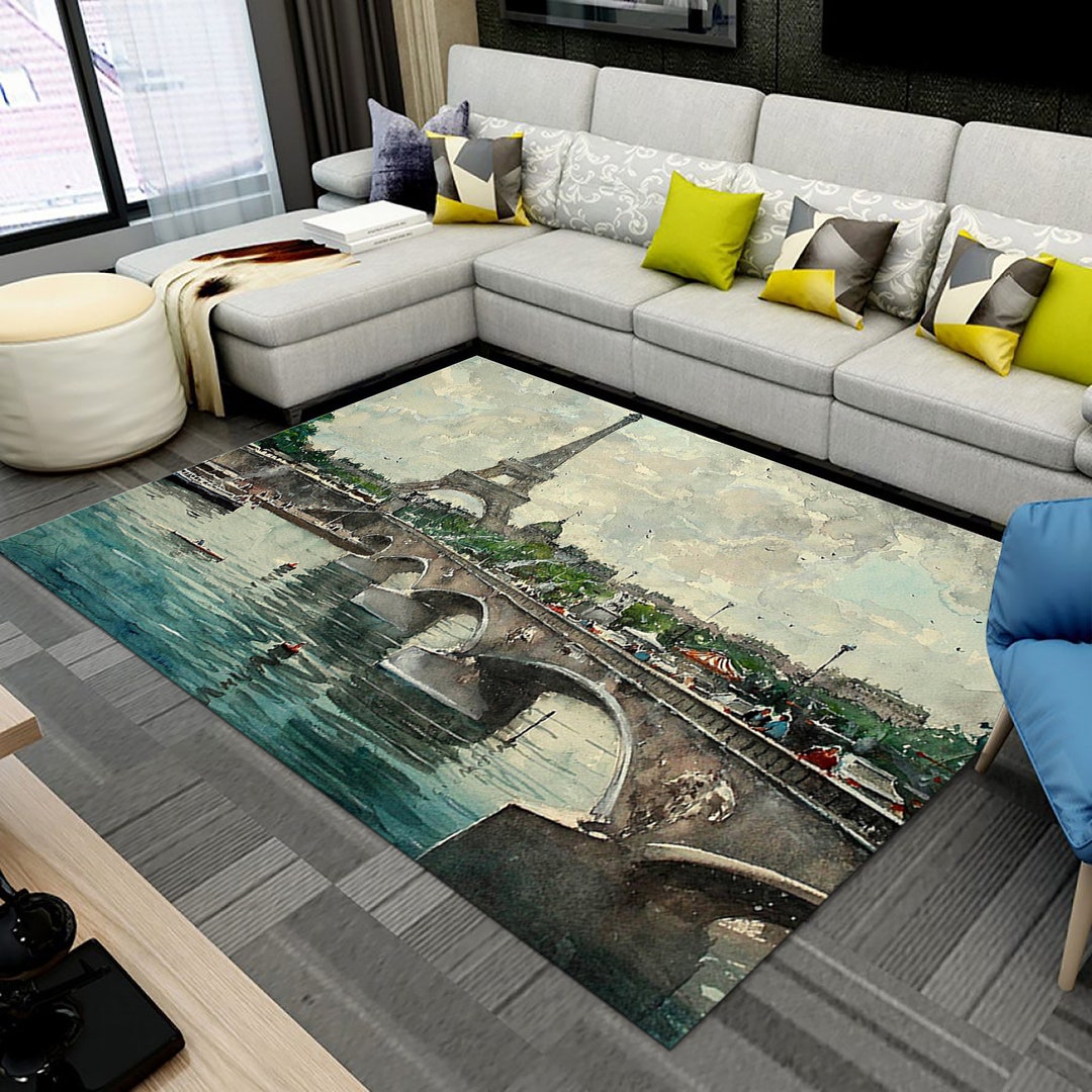 Bridge and Eiffel Tower Rug, Eiffel Tower Rug, Colorful Rug, Home Decor ...