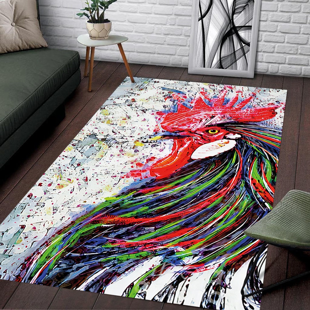 Rooster Rug, Animal Rug, Modern Rug, Colorful Rug, Home Decor, Carpet ...