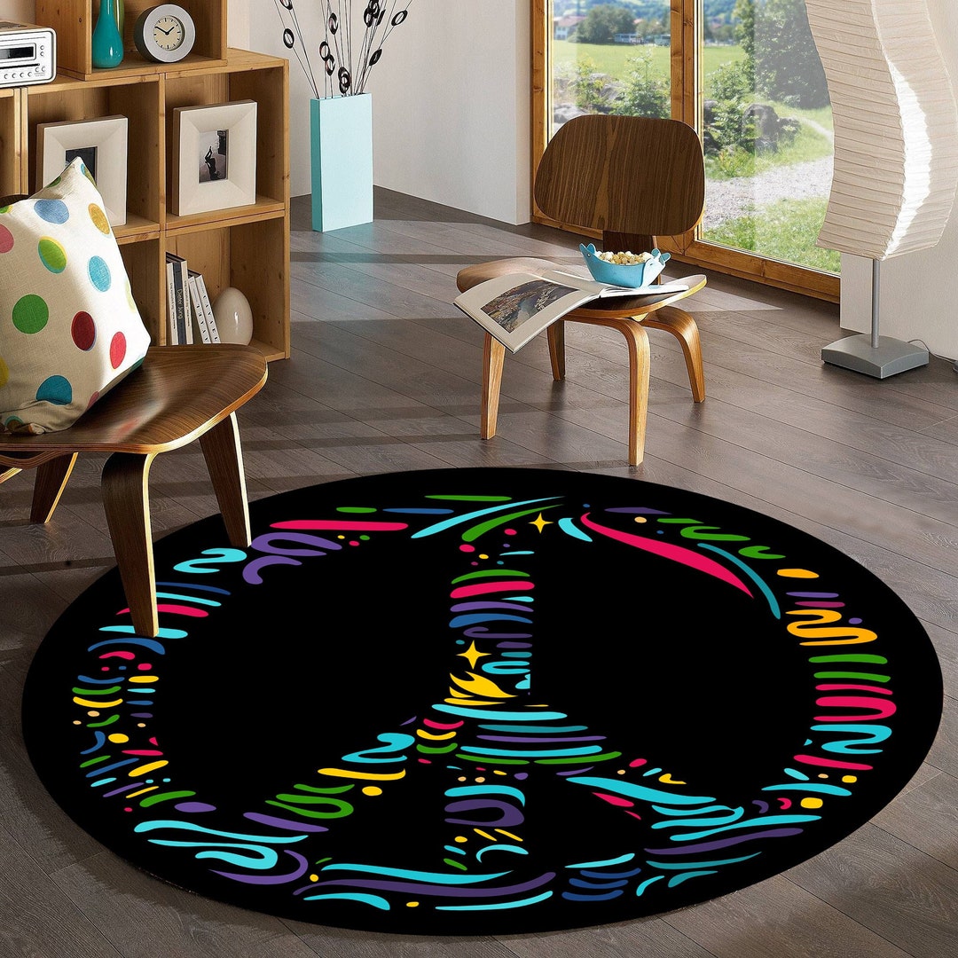 Peace Sign Rug, Round Rug, Rainbow Rug, Home Decor, Carpet, Rugs for ...