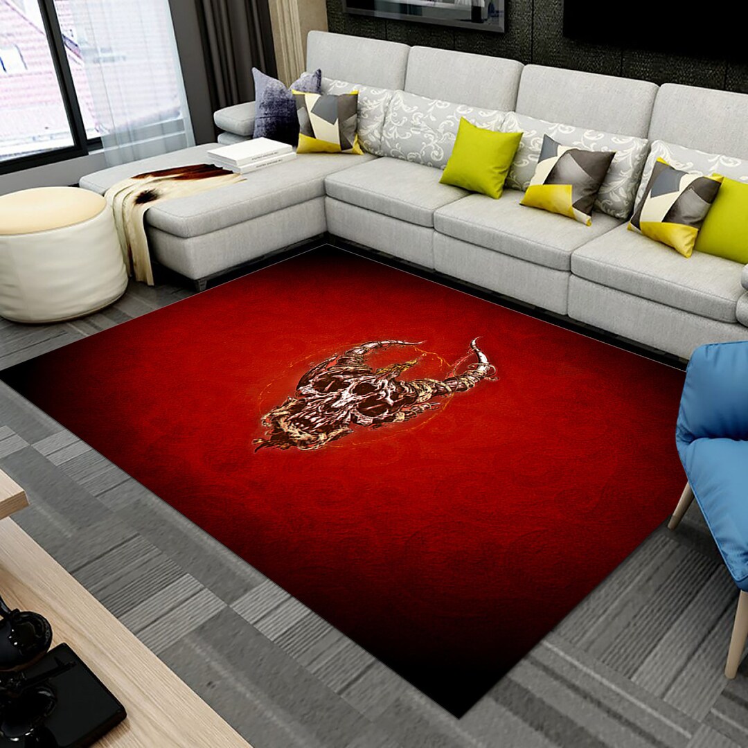 Red Devil Rug, Devil Skull Rug, Living Room Rug, Horror Rug, Custom ...