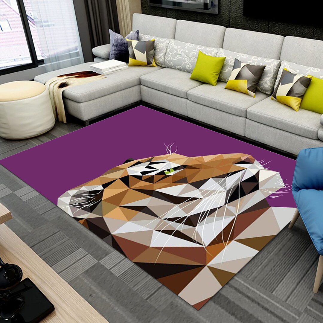 Diamond Drawing Tiger Rug, Wild Animal Rug, Colorful Rug, Home Decor ...