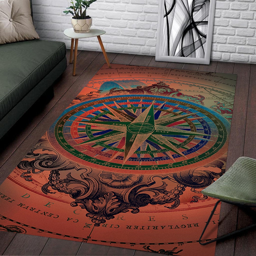 Compass Rug, Vintage Rug, Modern Rug, Colorful Rug, Home Decor, Carpet ...