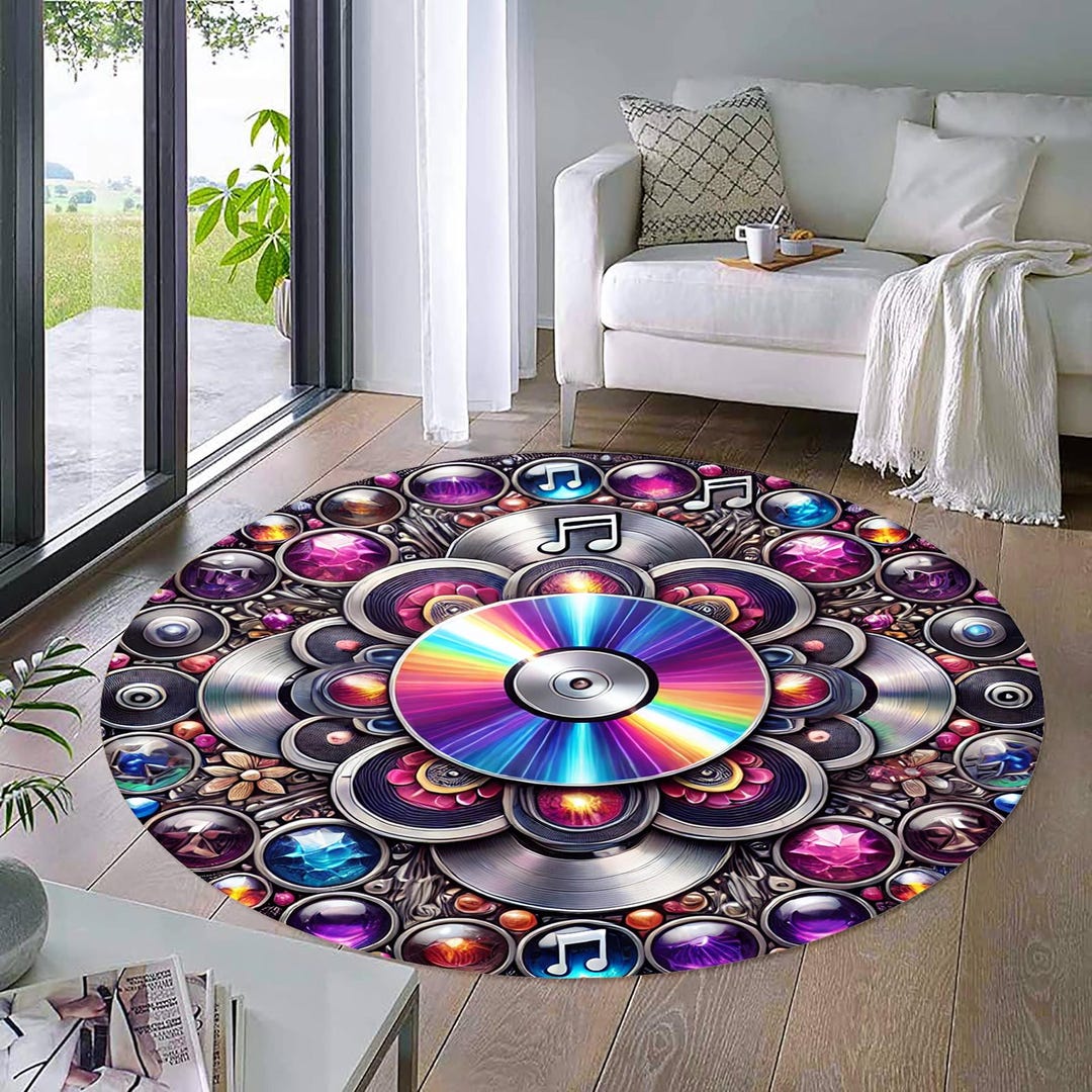 Retro CD Rug,dijital Printing,colorful CD Round Rug,décoration D ...