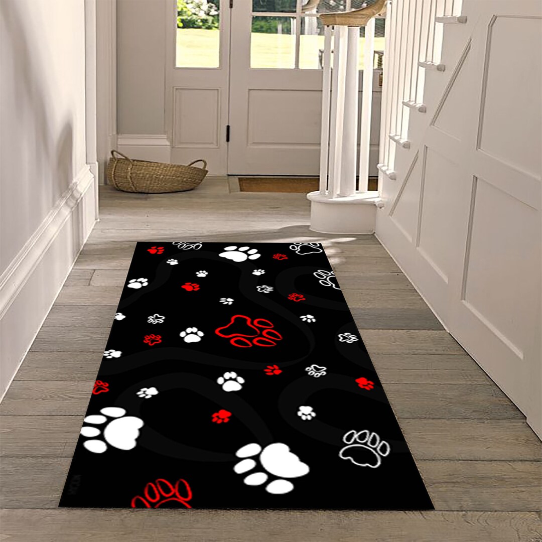 Animal Paw Print Runner Rug, Modern Hallway Carpet,animal Phrases ...