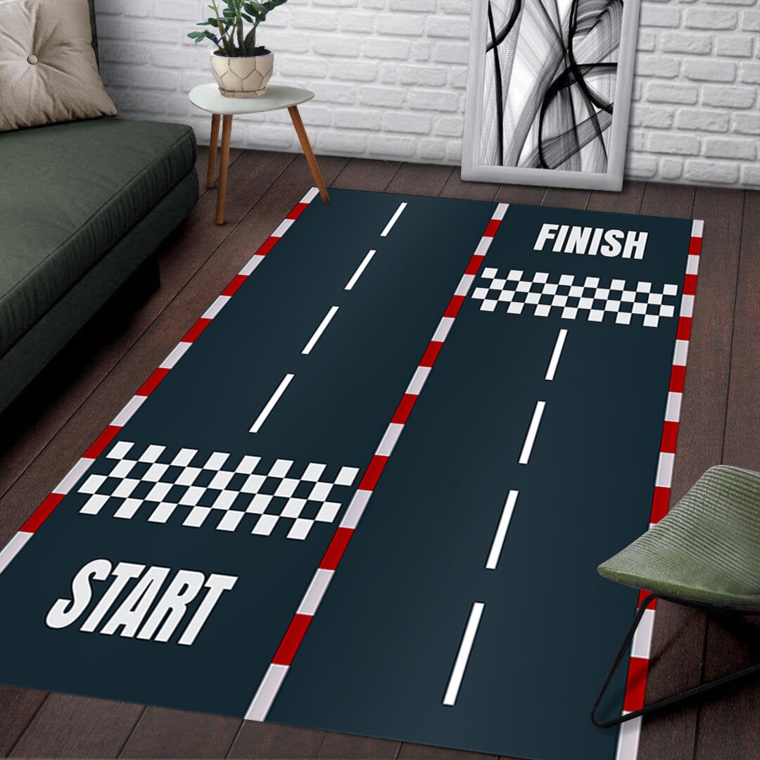 Racetrack Rug, Racing Car Rug, Race Track, Race Track Rug, Start Line ...